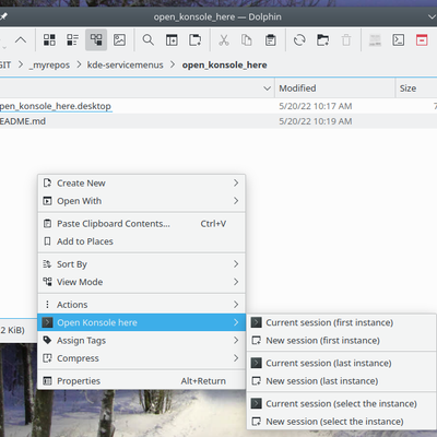 Open Konsole Here [New/Existing window - Curr./New session] - KDE Store