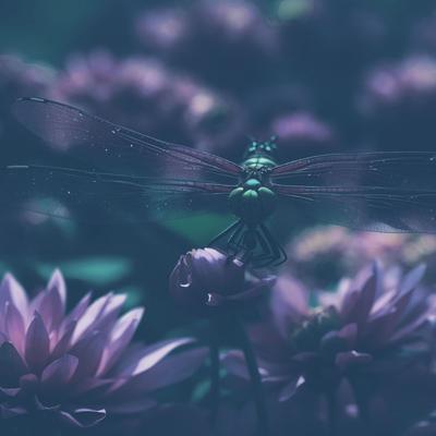 purple dahlias and one dragonfly - KDE Store
