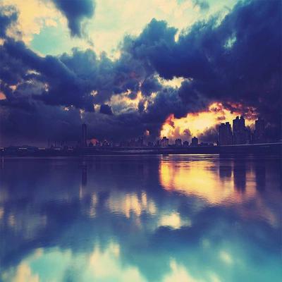 CLOUDS SUNSET LAKE TOWN VIEW - KDE Store