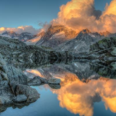 sky clouds lake mountains nature reflection - KDE Store