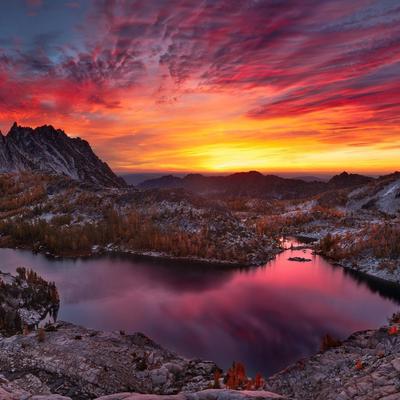 mountain relief clouds lake mountains sunset landscape - KDE Store