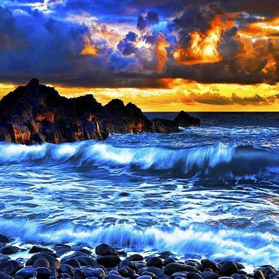 Cloud Earth Ocean Rock Sky Sunset Wave orange HD WALL - KDE Store