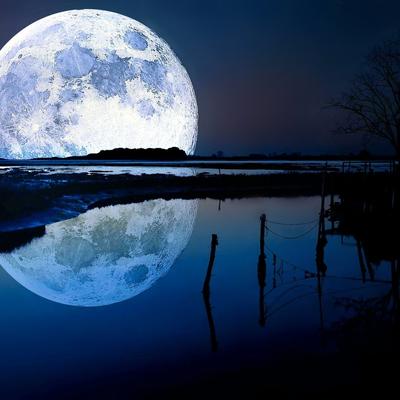 Blue Horizon Lake Moon Reflection hd wall - KDE Store