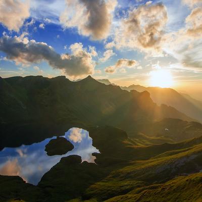 Sunset Mirror Lake Hinterstein Landscape Reflection Sun rays - KDE Store