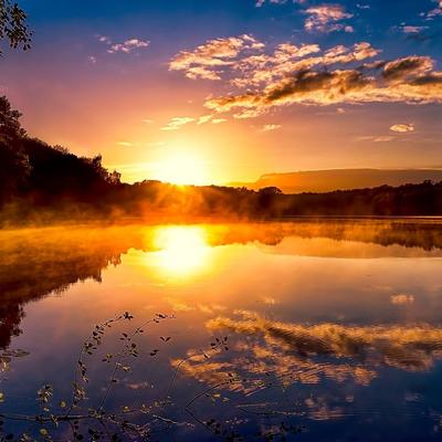 sunset lake reflection hd - KDE Store