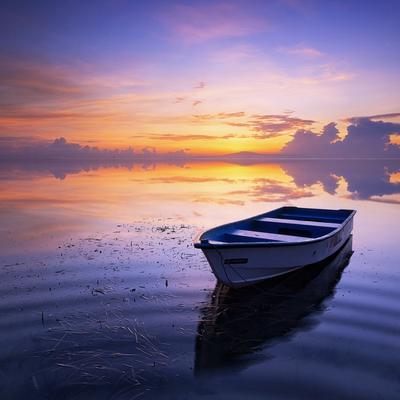 lake reflection sunset boat hd - KDE Store
