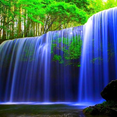 Waterfalls Rocks Long exposure Green Moss Forest Tall Trees - KDE Store