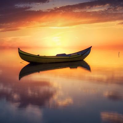 lake sunset reflection pond boat - KDE Store