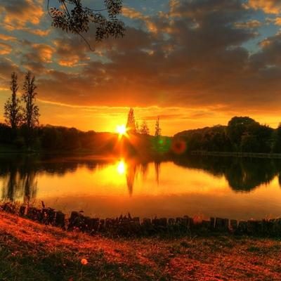 sky clouds trees lake nature sunset landscape summer - KDE Store