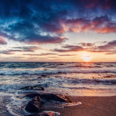 beach clouds ocean sea Shore sky sunset waves - KDE Store