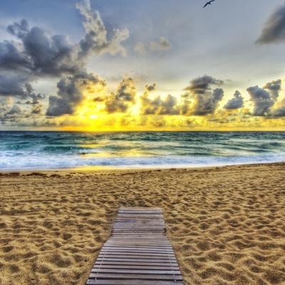 beach clouds nature sea sunset waves - KDE Store