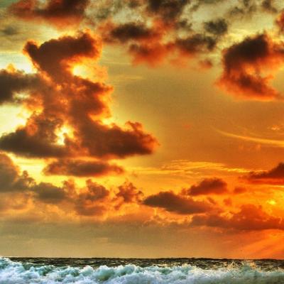 Orange Sunset Over Lovely Sea Waves Wide hd Wallpaper - KDE Store