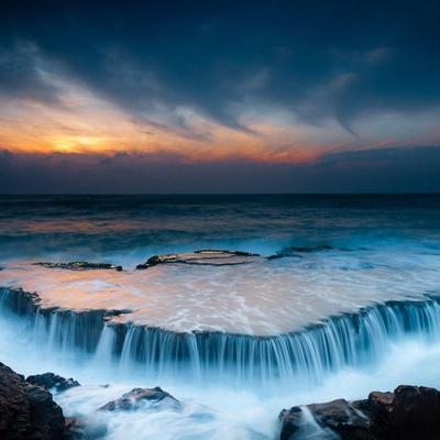 Sunset Ocean Wave Plate From Volcanic Rock Waterfall Effect - KDE Store