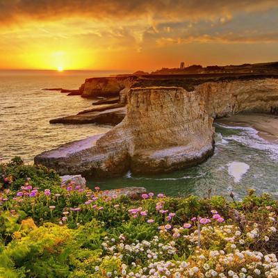 Sunset Ocean Waves Sea Coast Rocks Orange Sky Horizon Hd Wal - KDE Store