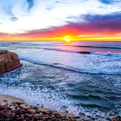 Beach Ocean Waves Orange Red Sky hd wall - KDE Store