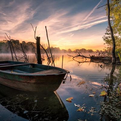 nature lake hills boat reflection - KDE Store