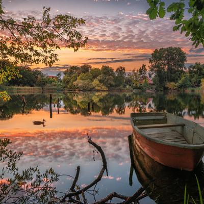 nature lake hills boat reflection - KDE Store