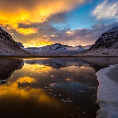 nature land scape lake ice sunset mountain scold reflection - KDE Store