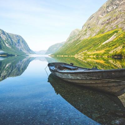 landscape mountains boat sea lake water nature reflection - KDE Store