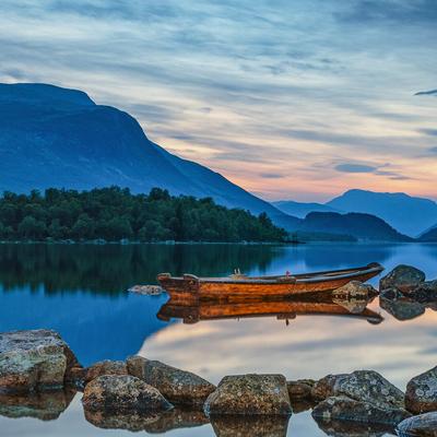Boat Lake Reflection Sunset Evening HD WALLPAPER - KDE Store