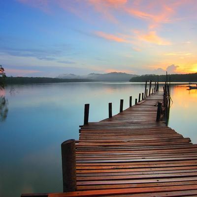 sunset lake reflection Pier Nature - KDE Store