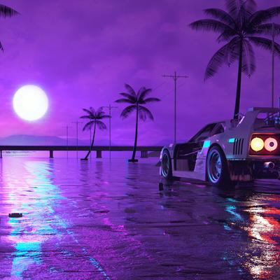 Vaporwave Cars Audi Avant Synthwave Water Full HD - KDE Store
