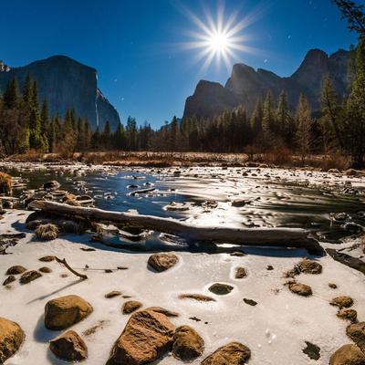 forest the sky water the sun rays trees mountain - KDE Store