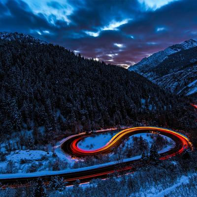 Winter Road Forest Lights neon waves - KDE Store