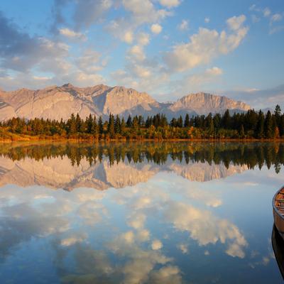 forest mountains lake reflection boat Marina - KDE Store