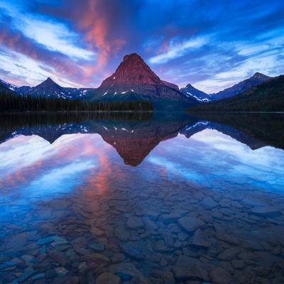 mountains lake reflection boat Montana Sinopah - KDE Store