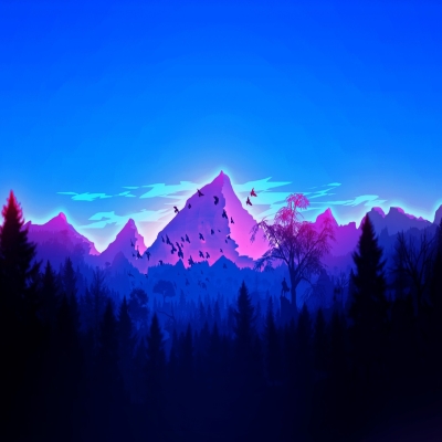 Forest Birds Mountains Vaporwave Minimalism - KDE Store