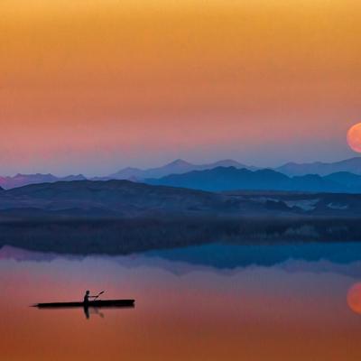 Lake Boat Man Sunset - KDE Store