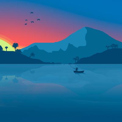 Minimalist Beach Boat Mountains Sunset Birds 8k - KDE Store