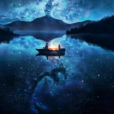 Beautiful lake night out dark lake and boat reflections - KDE Store