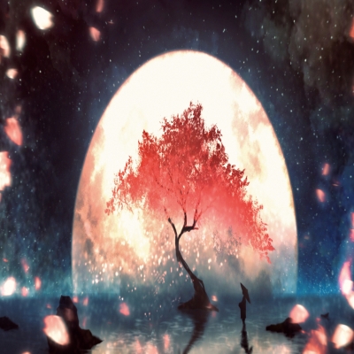 Red tree moon light fantasy wallpaper background - KDE Store