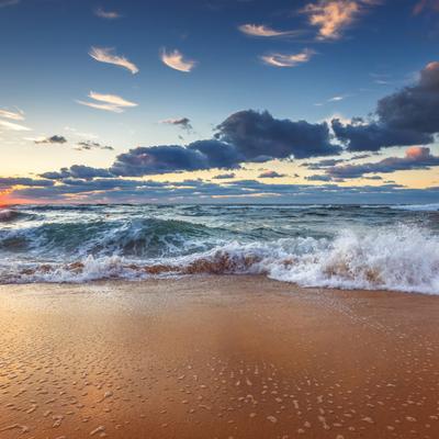 Sunrise Cloudy Weather Waves Red Sandy Beach Beautiful - KDE Store