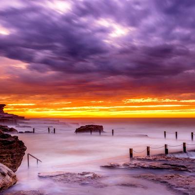 Ocean Beach Sunset Red sky Beautiful horizon Wallpaper - KDE Store