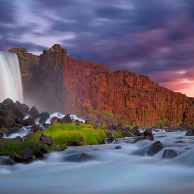 Waterfall Wall Of Red Cliffs Dark Clouds Hd - KDE Store