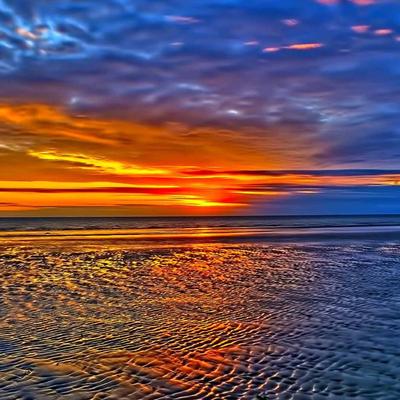 Sunset Over Ocean Red Clouds Waves - KDE Store
