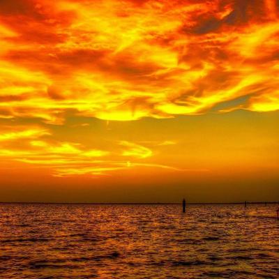 Fishing boat sea sunset fire sky - KDE Store
