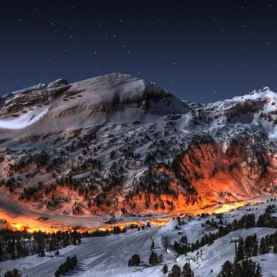 Mountains Landscapes Snow Night Fire - KDE Store