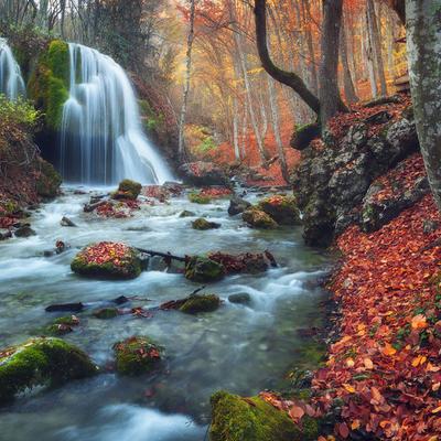 Autumn In The Grand Canyon Of Crimea Silver Stream Waterfall - KDE Store