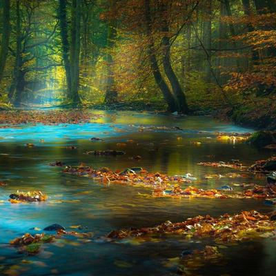 Autumn Landscape Forest Trees Mountain Stream River Fall Lea - KDE Store