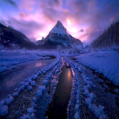Winter Night Ice Cold Jasper National Park Canada Landscape - KDE Store