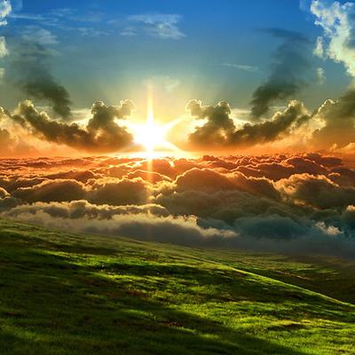 Green Meadow Dense Dark Cloud Sky Orange Sun Rays - KDE Store