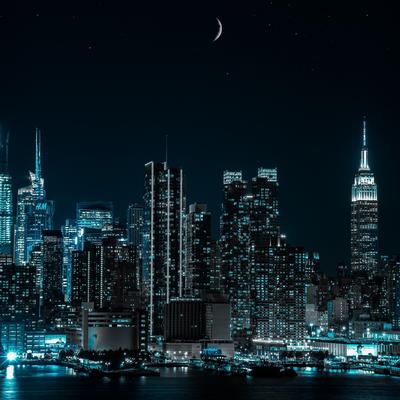New York City Cityscape Night City lights Half moon 5K - KDE Store