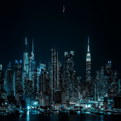 New York City Cityscape Night City lights Half moon 5K - KDE Store