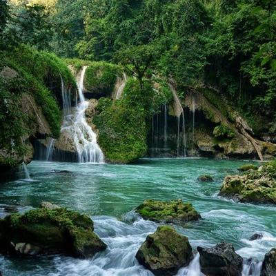 trees waterfall aqua lake - KDE Store