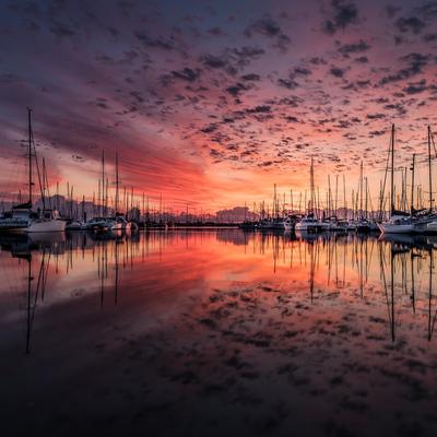 Boats Port Sunrise Sunset Reflection Sea Bay Wallpapers Hd - KDE Store
