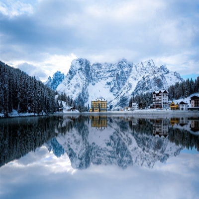 Tourist town Winter Misurina lake Belluno - KDE Store